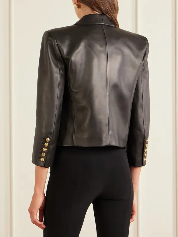 Balmain Cropped Leather Biker Jacket