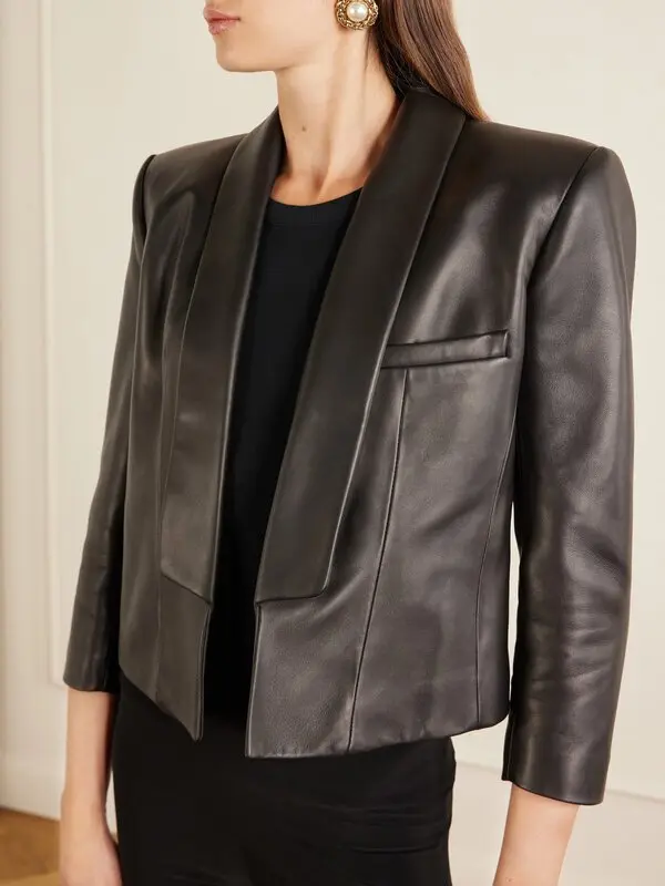 Balmain Cropped Leather Biker Jacket