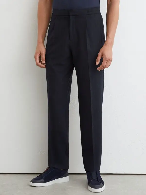 REISS Sidney Stripe Tapered Pleated Trousers