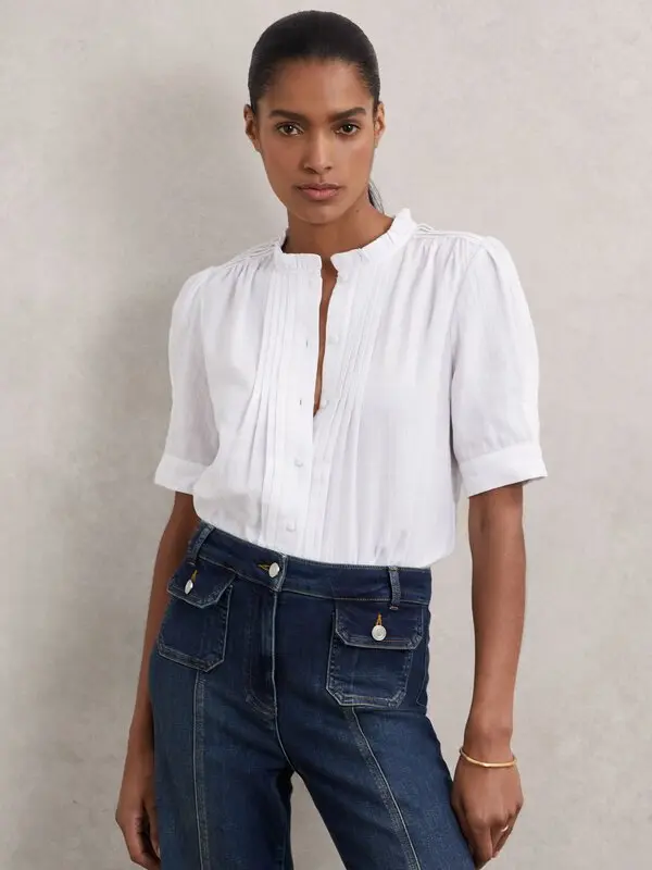 REISS Aurelia Cotton Cheesecloth Pleated Top