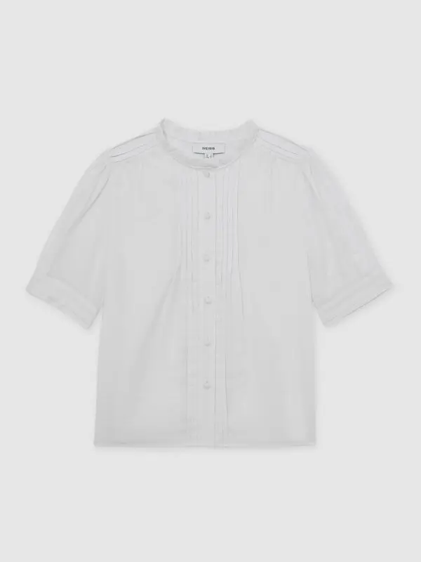 REISS Aurelia Cotton Cheesecloth Pleated Top