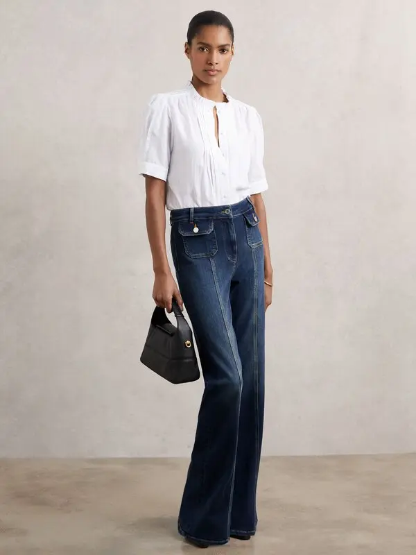 REISS Aurelia Cotton Cheesecloth Pleated Top