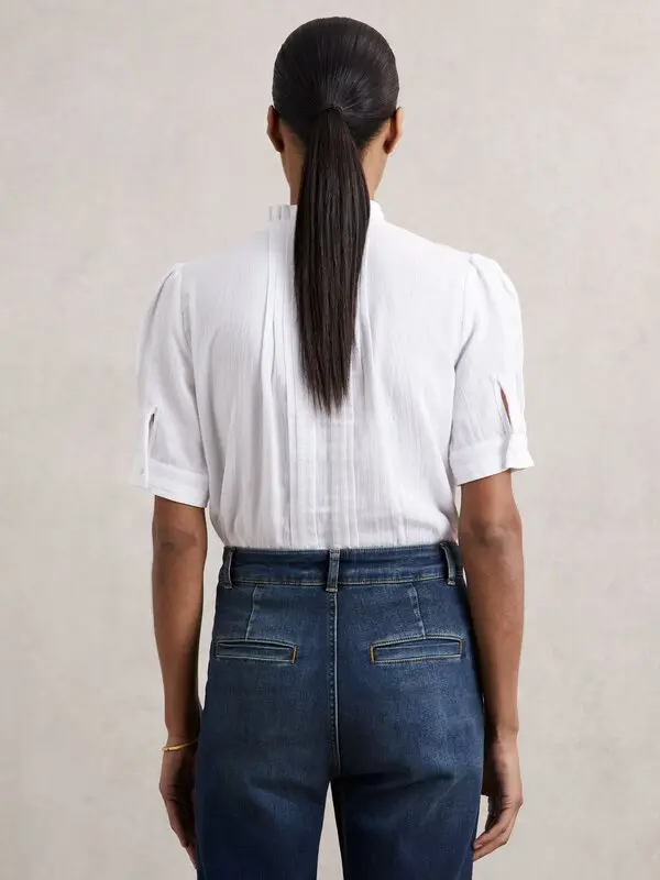 REISS Aurelia Cotton Cheesecloth Pleated Top
