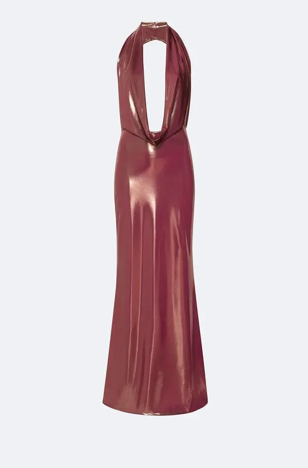 Lapointe Coated Jersey Cowl Neck Gown - Clay