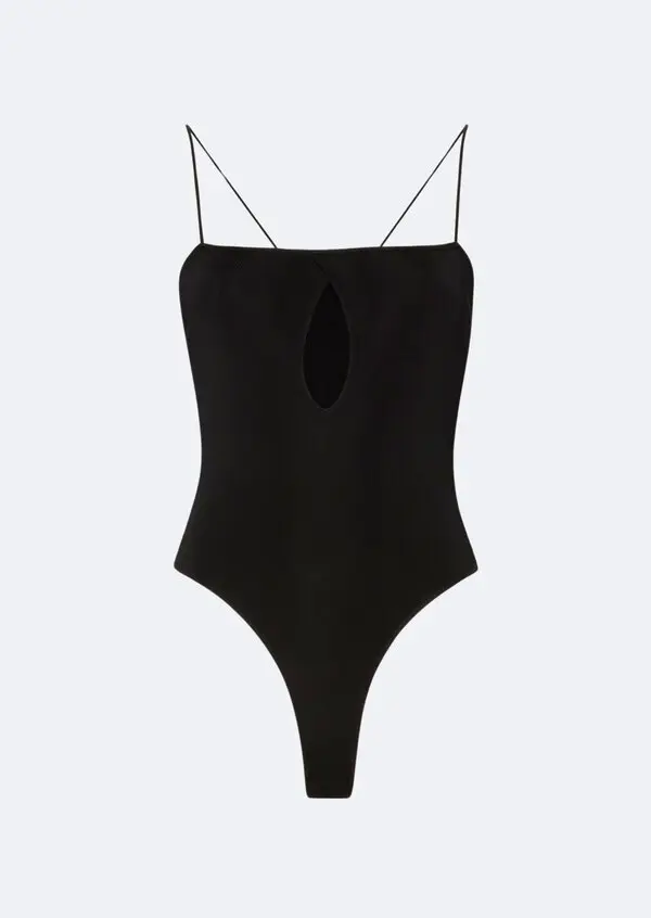 Lapointe Shiny Viscose Slit Bodysuit - Black