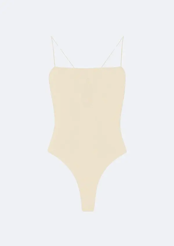 Lapointe Shiny Viscose Slit Bodysuit - Cream