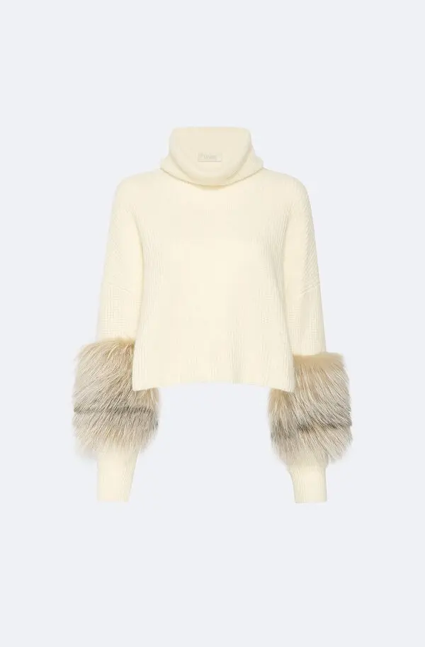 Lapointe Cashmere Turtleneck Sweater With Fur