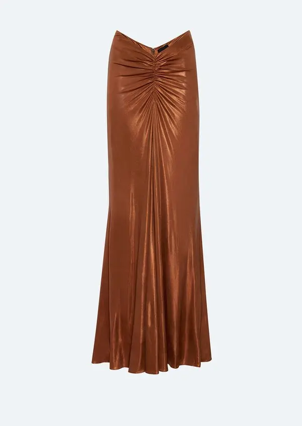 Lapointe Coated Jersey Ruched Maxi Skirt - Copper
