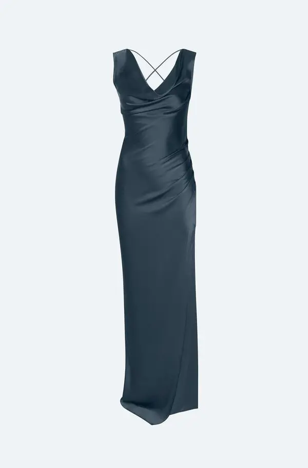 Lapointe Satin Cowl Neck Gown - Marine
