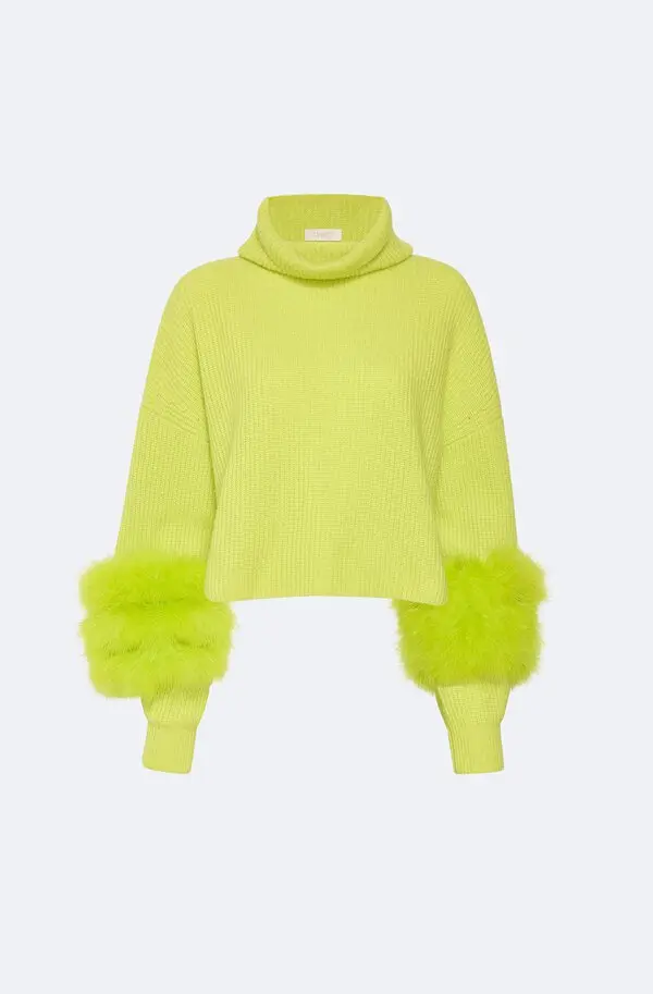 Lapointe Cashmere Turtleneck Sweater With Marabou