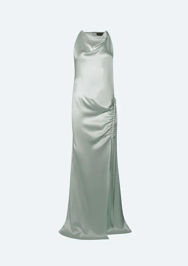 Lapointe Satin Cowl Neck Tab Gown - Jade