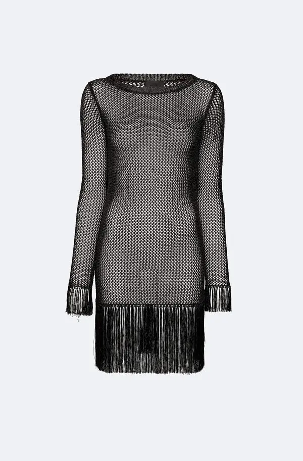 Lapointe Metallic Netting Fringe Mini Dress