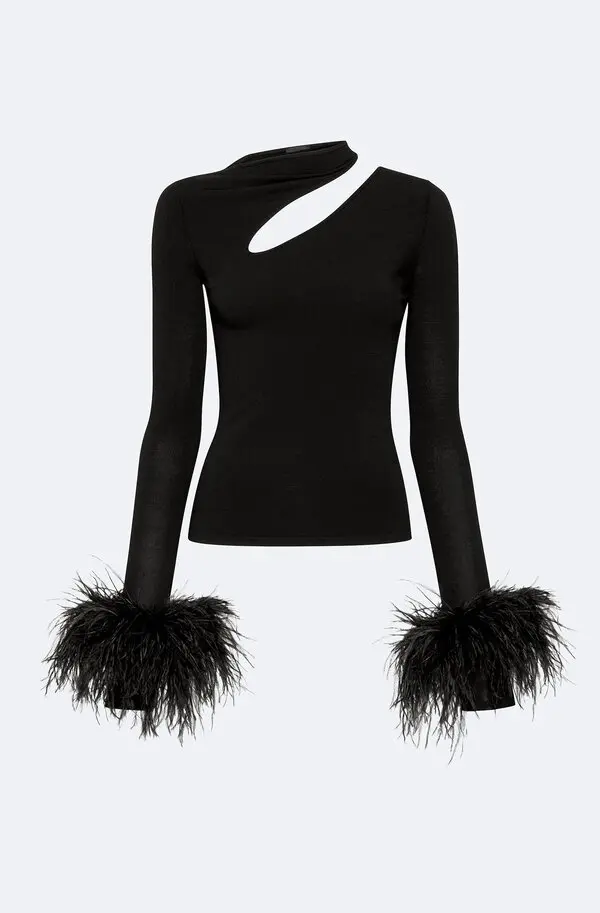 Lapointe Matte Viscose Asymmetric Top With Feathers