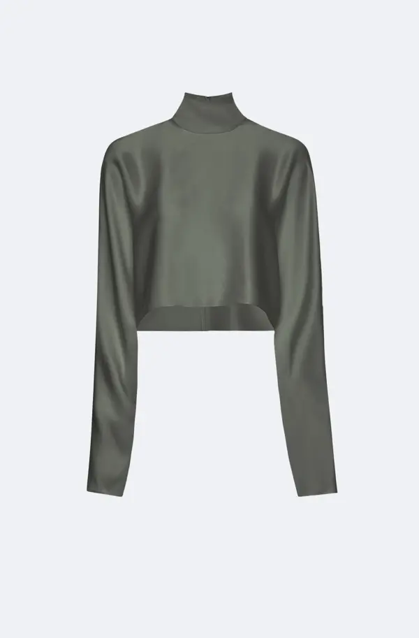 Lapointe Satin Caftan Top With Mock Neckline - Pine