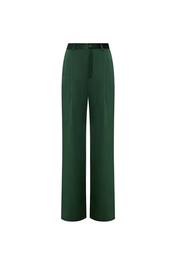 Lapointe Satin Relaxed Pleated Pant - Forest