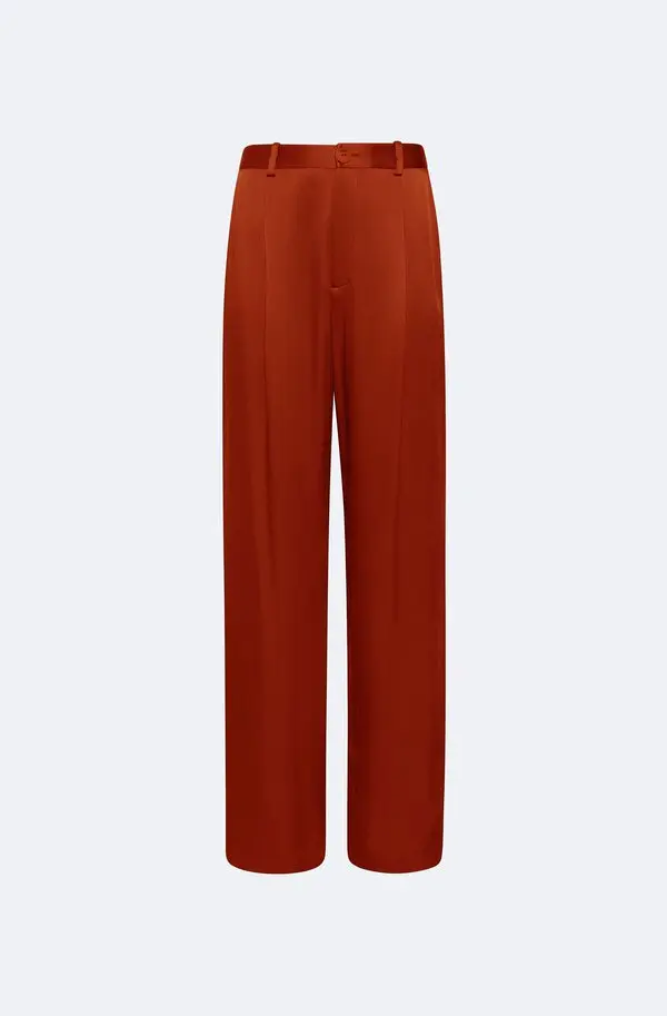 Lapointe Satin Relaxed Pleated Pant - Rust