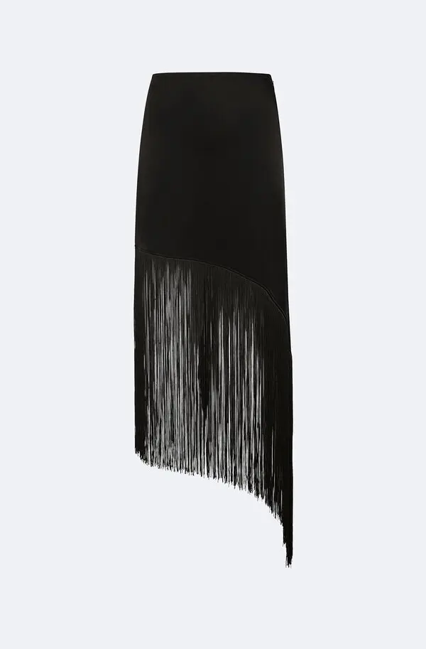 Lapointe Satin Asymmetric Fringe Skirt - Black