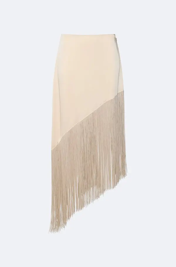 Lapointe Satin Asymmetric Fringe Skirt - Ecru