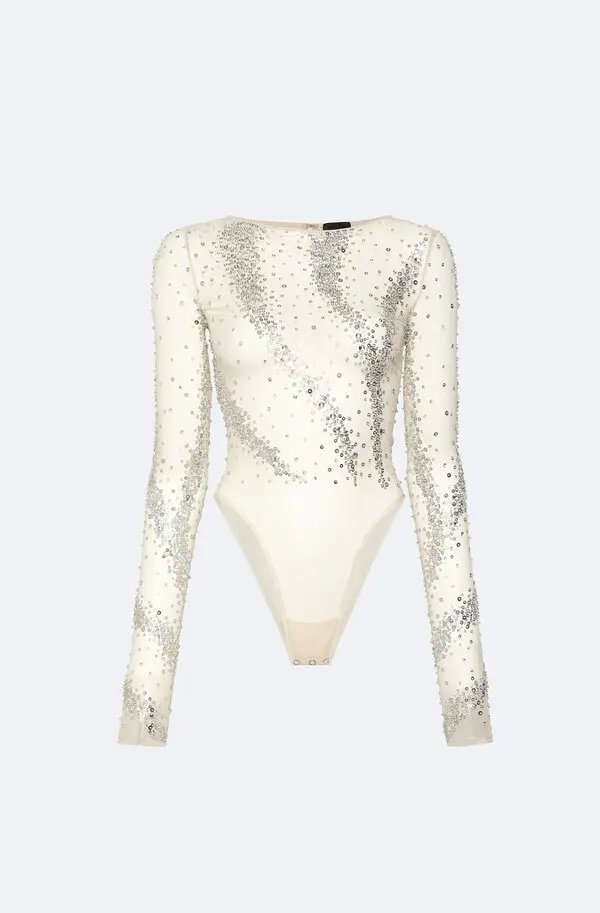 Lapointe Rhinestone Swirl Boatneck Bodysuit