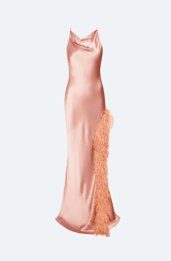Lapointe Feather-trimmed Halter Gown - Dune