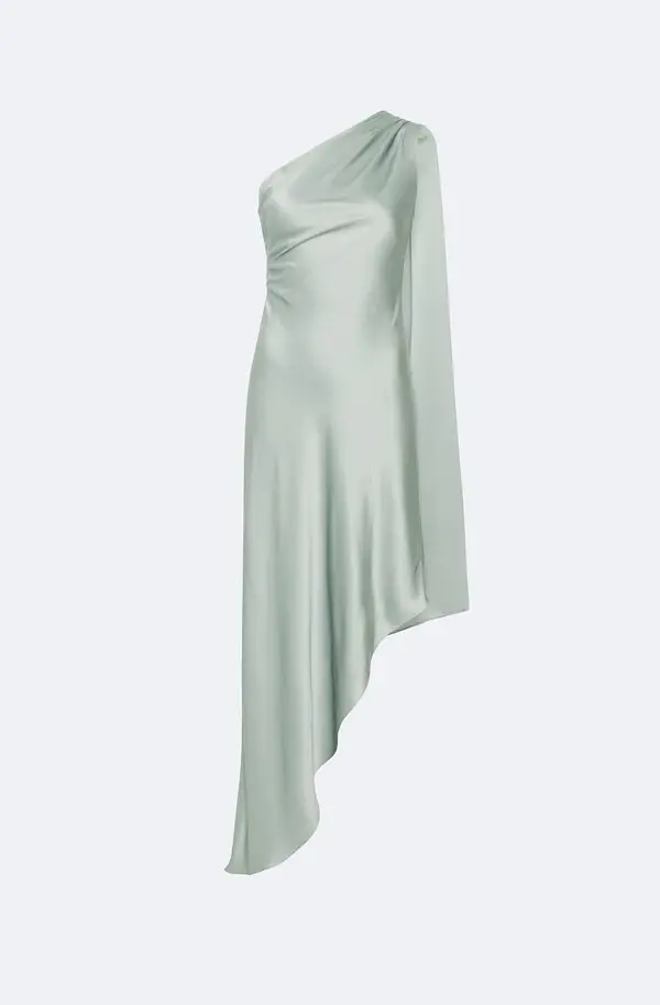 Lapointe One Shoulder Satin Dress With Asymmetrical Hem - Jade