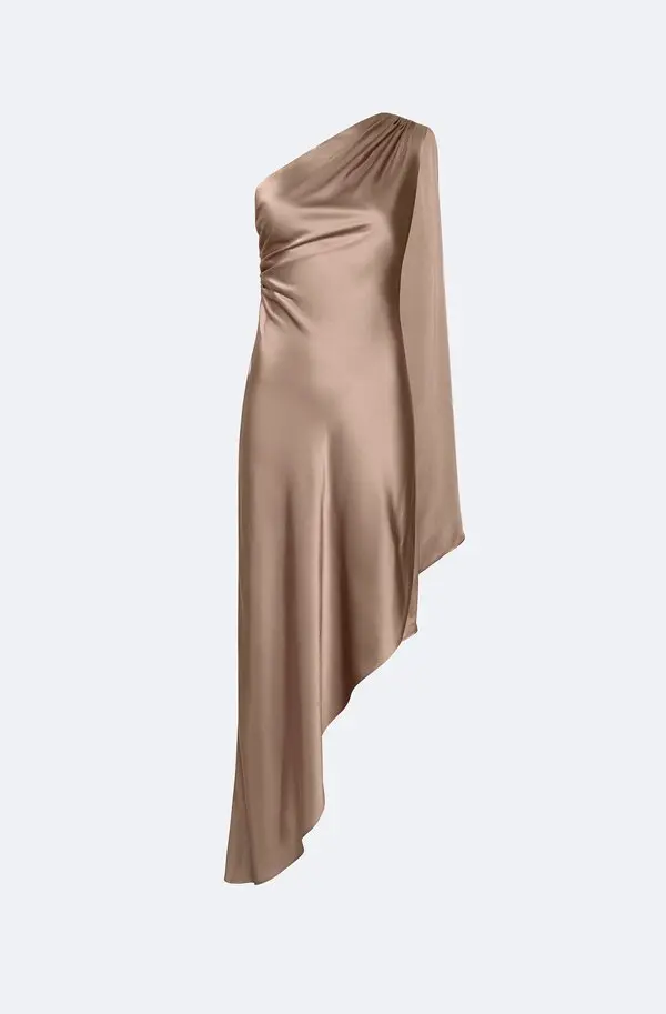 Lapointe Satin One Shoulder Dress - Oat