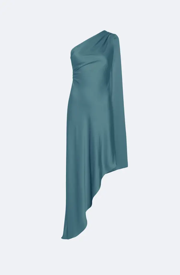 Lapointe One Shoulder Satin Dress With Asymmetrical Hem - Slate