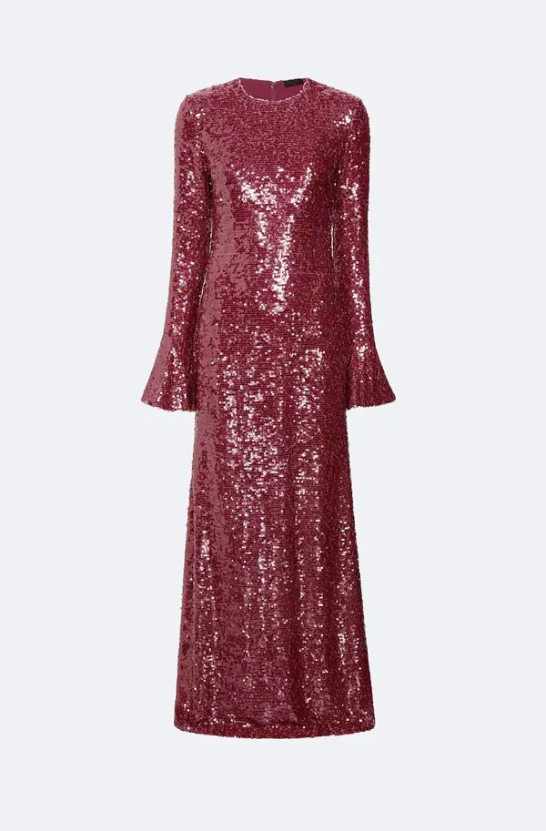Lapointe Sequin Flare Sleeve Boatneck Gown