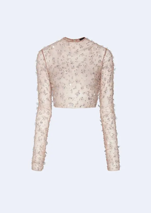 Lapointe Embroidered Mesh Cropped Top