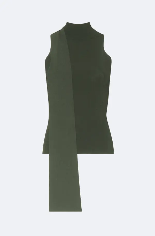 Lapointe Matte Viscose Halterneck Top With Sash Ties - Pine