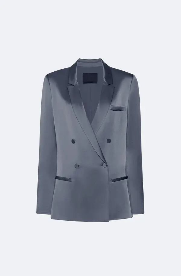 Lapointe Satin Double-breasted Blazer - Gray Blue