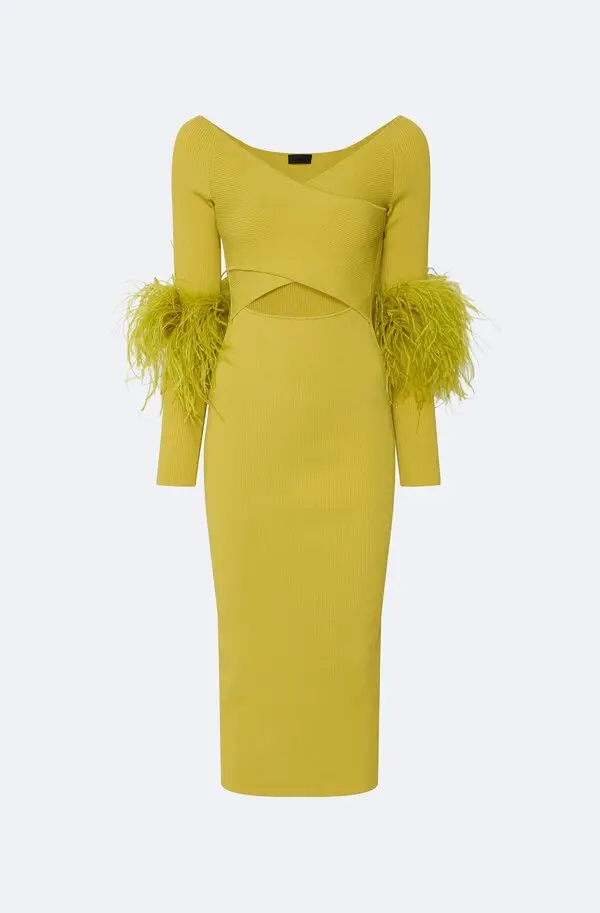 Lapointe Matte Viscose Cross Front Dress With Feathers - Chartreuse
