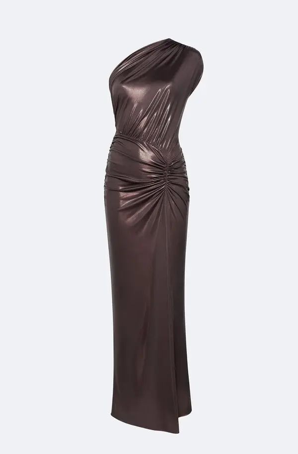 Lapointe Coated Jersey One Shoulder Ruched Dress