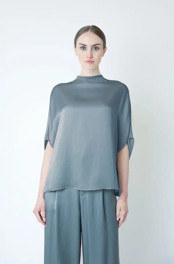Lapointe Cape Tee In Doubleface Satin - Light Slate