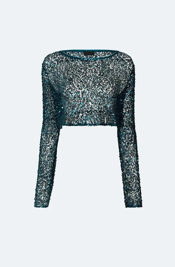 Lapointe Net Paillette Cropped Boatneck Top