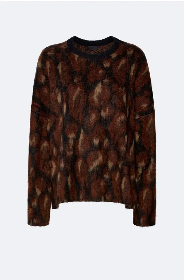 Lapointe Leopard Jacquard Crew Neck Sweater - Black Leopard
