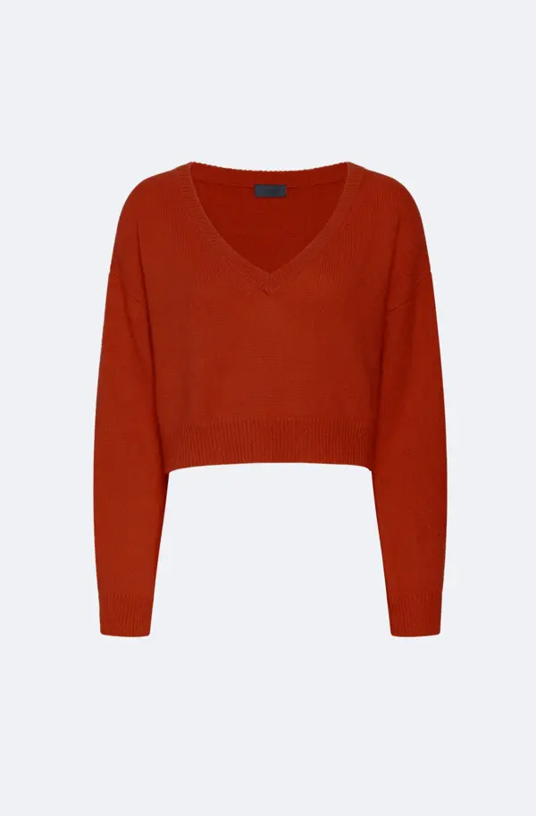 Lapointe Cashmere Silk Cropped V-neck Sweater - Rust