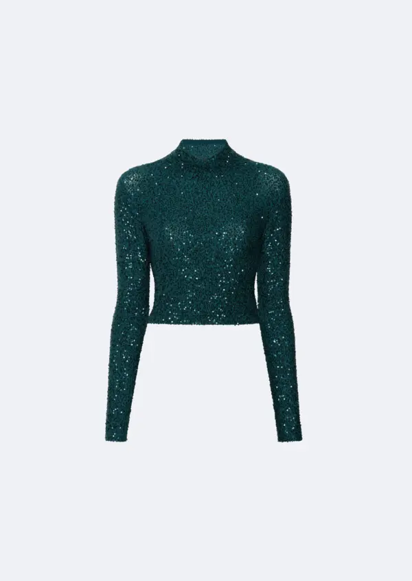Lapointe Cashmere Sequin Cropped Top