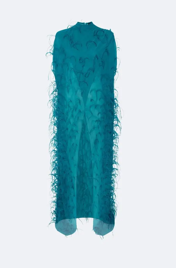 Lapointe Lightweight Georgette Mock Neck Maxi Top With Feathers
