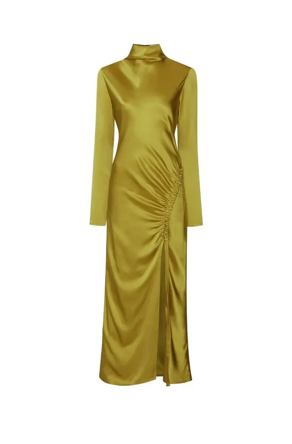 Lapointe Satin Bias Tab Dress With Slit