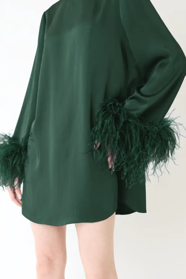 Lapointe Lightweight Satin Dress With Feathers