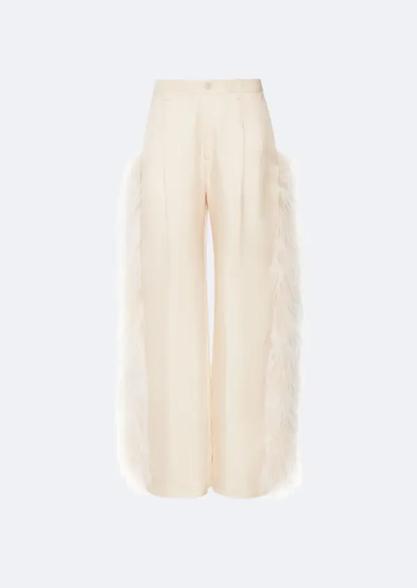 Lapointe Silky Twill Pleated Pant With Feathers - Cream