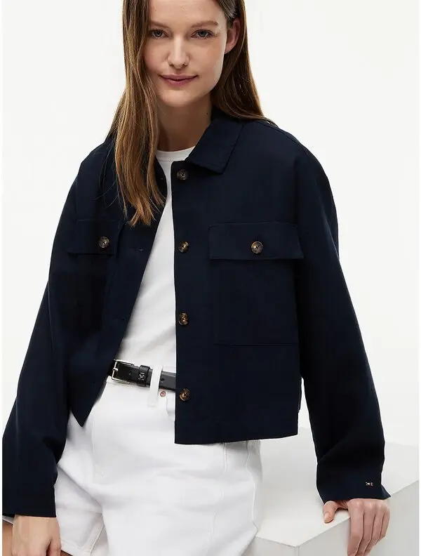 Tommy Hilfiger Linen-blend Cropped Shirt Jacket