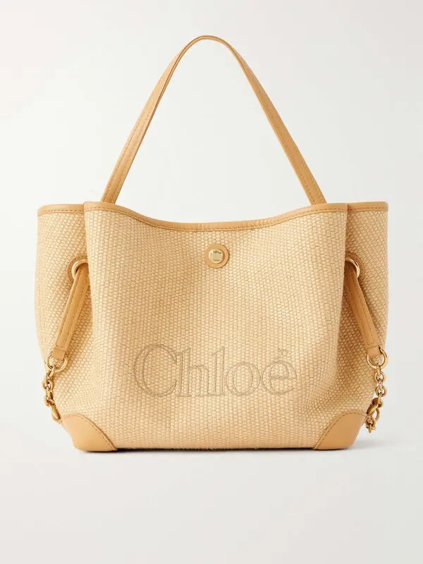 Chloé Clover Leather-trimmed Raffia-effect Tote