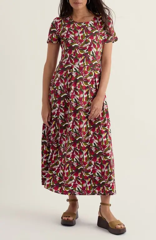 SEASALT CORNWALL Veronica Floral Stretch Organic Cotton Midi Dress - Abstract Protea Chalk