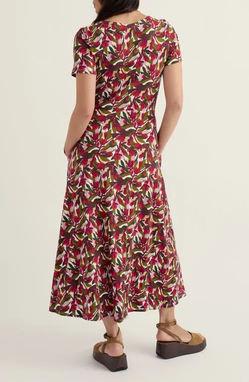 SEASALT CORNWALL Floral Stretch Organic Cotton Midi Dress - Abstract Protea Chalk