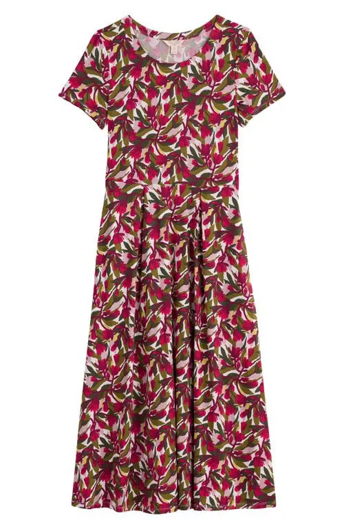 SEASALT CORNWALL Floral Stretch Organic Cotton Midi Dress - Abstract Protea Chalk