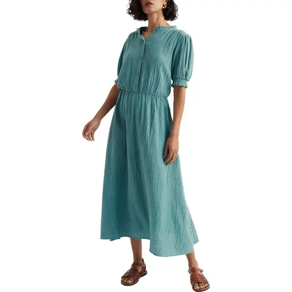 SEASALT CORNWALL Shore Path Organic Cotton Gauze Midi Dress
