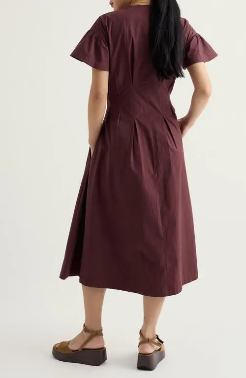 SEASALT CORNWALL Organic Cotton Button-up Midi Dress With Flutter Sleeves