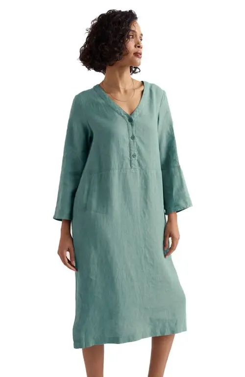 SEASALT CORNWALL Dew Drop Long Sleeve Linen Midi Dress